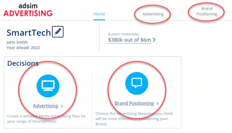 Year 1 Decisions in AdSim Advertising Simulation - Smartsims Support Center